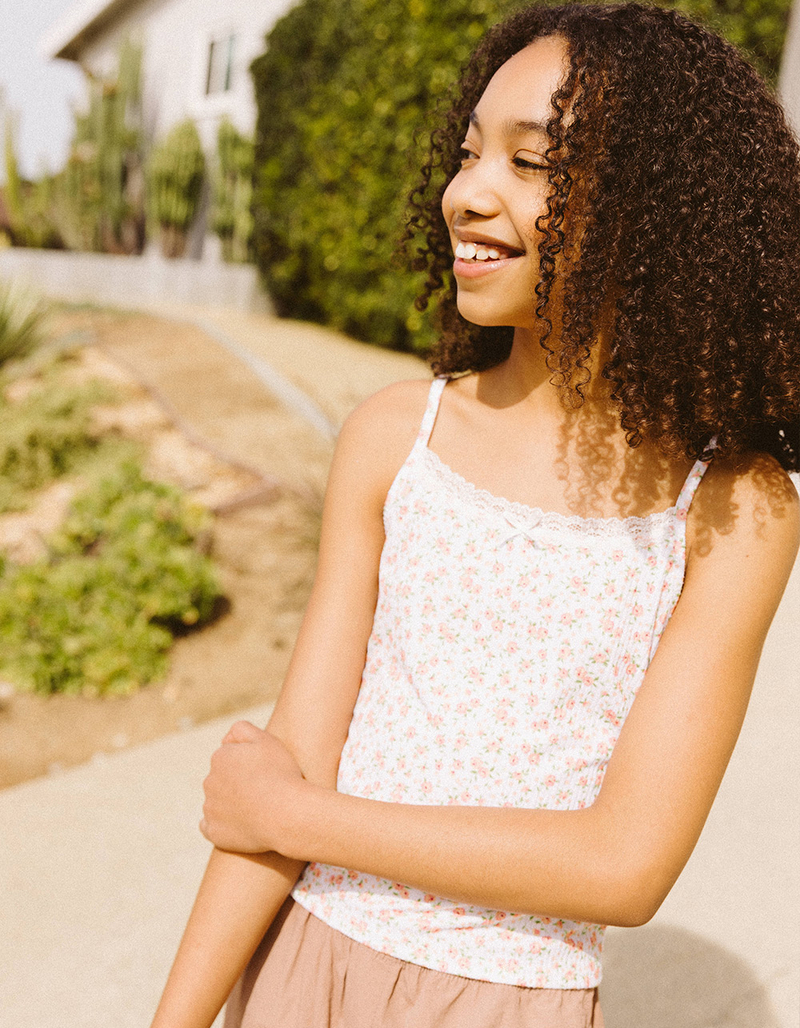 RSQ Girls Ditsy Pointelle Tank Top - PINK COMBO | Tillys