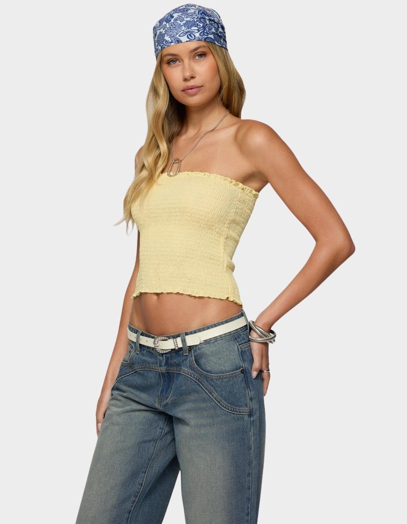 EDIKTED Emmet Strapless Scrunch Top - YELLOW - XL | Tillys