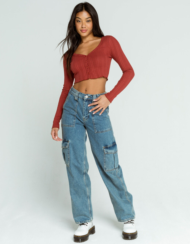 Sky And Sparrow Button Front Womens Rust Crop Cardigan Rust Tillys