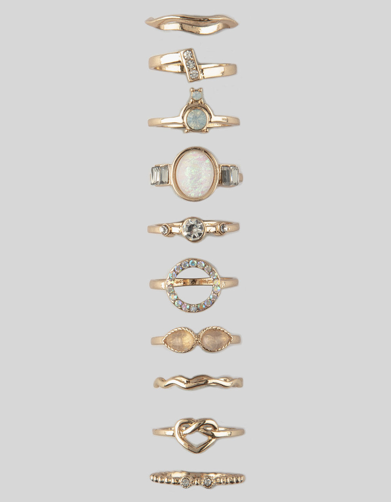 FULL TILT 10 Piece Opal & Twist Heart Rings - GOLD - 8 | Tillys