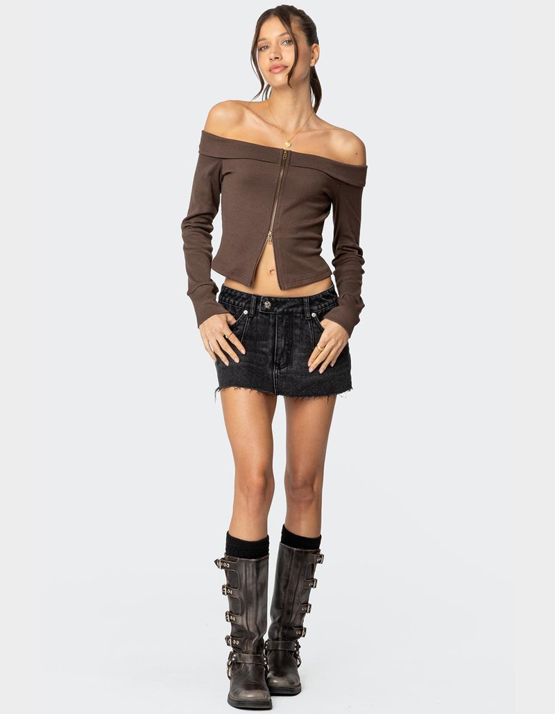 EDIKTED Clementine Low Rise Denim Micro Skort - BLACK - L | Tillys