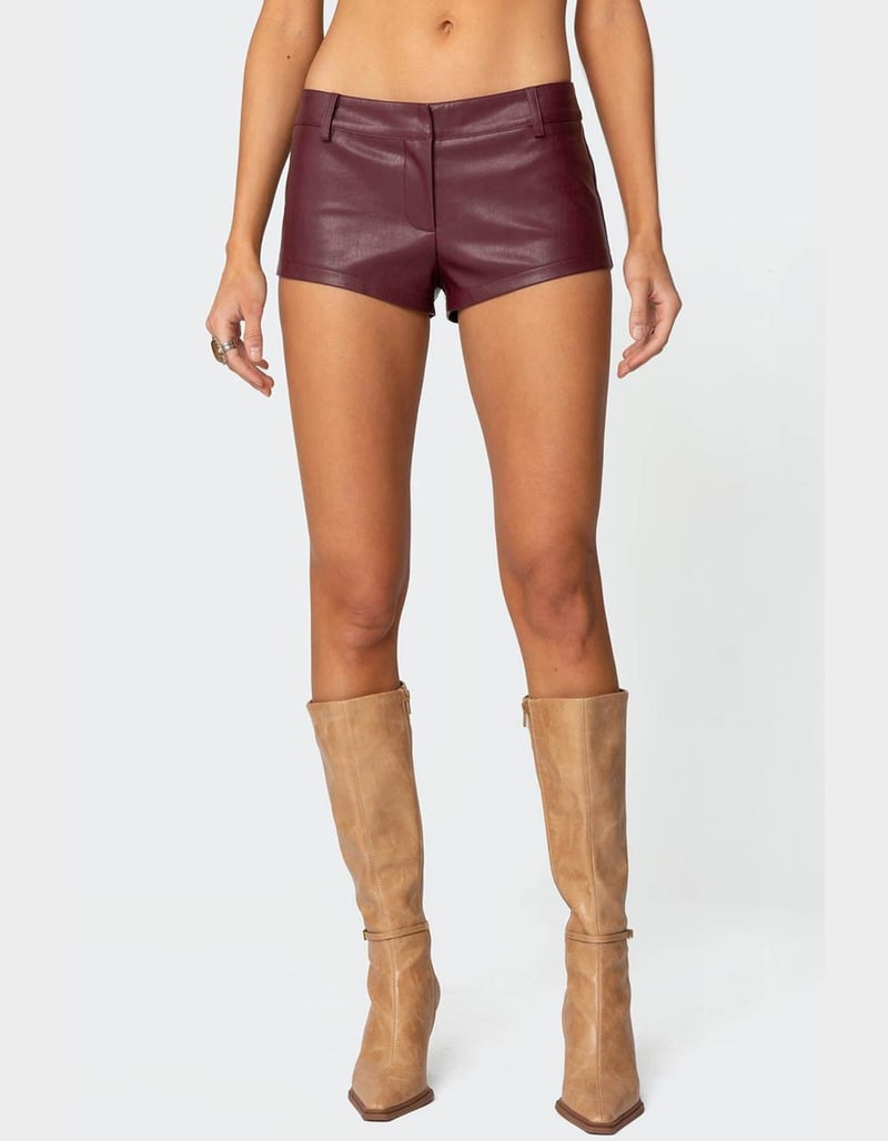 EDIKTED Melaney Faux Leather Micro Shorts - DK RED | Tillys