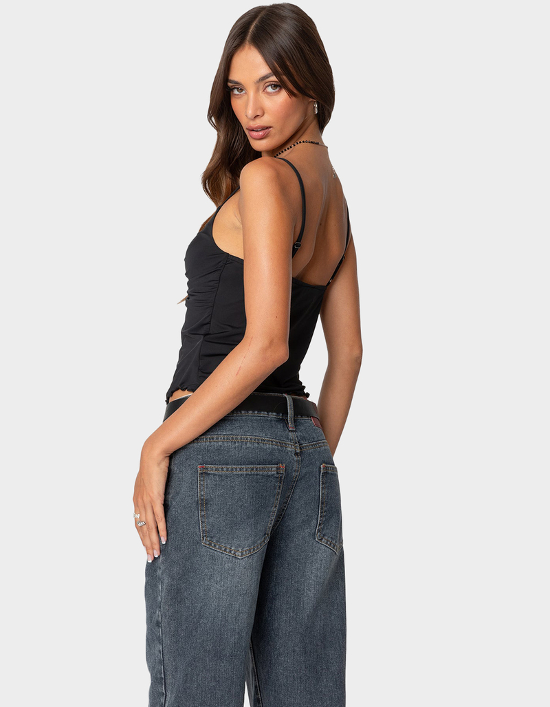 EDIKTED Landon Drawstring Split Front Top - BLACK | Tillys