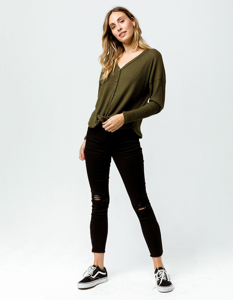 Sky And Sparrow Tie Front Olive Womens Thermal Olive Tillys