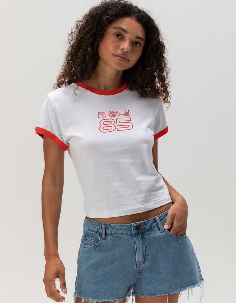 RUSTY 1985 Womens Skimmer Ringer Tee - WHITE - L | Tillys