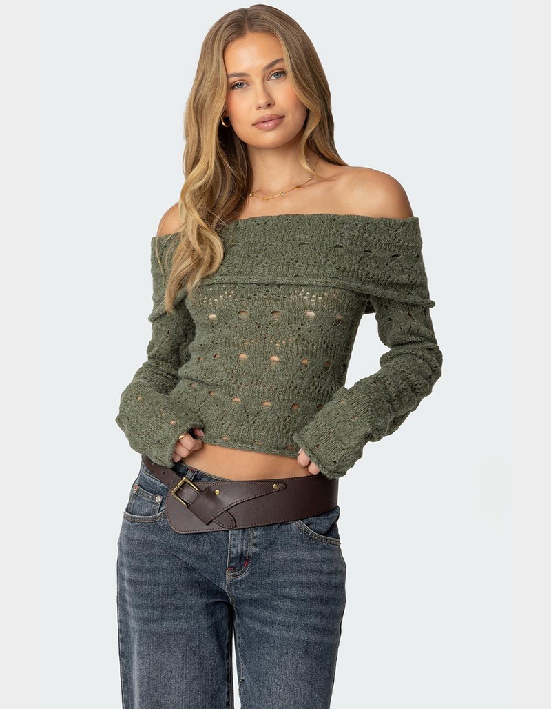 EDIKTED Kenna Fold Over Knit Top - GREEN | Tillys