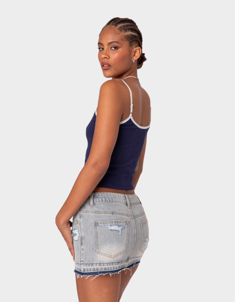 EDIKTED Franky Ribbed Contrast Tank Top - NAVY | Tillys