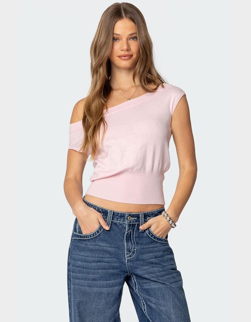 EDIKTED Michaela Off Shoulder Knit Top - LIGHT PINK - XS | Tillys