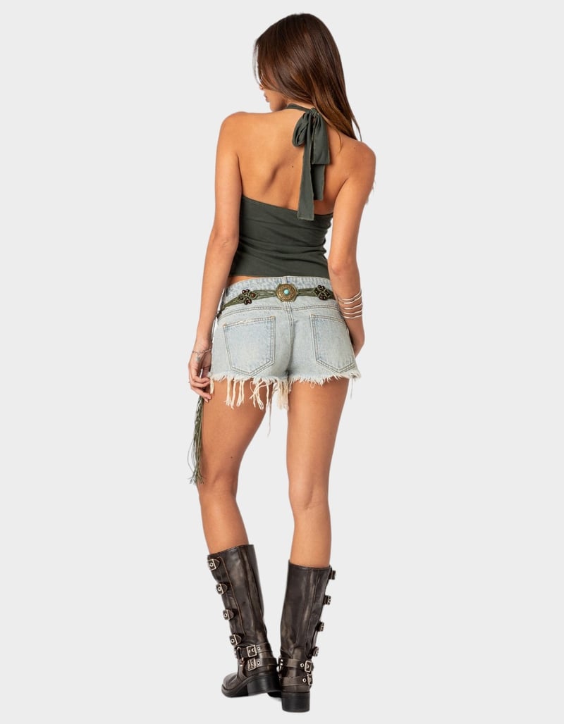 EDIKTED Frayed Vintage Washed Denim Shorts - LIGHT BLUE | Tillys