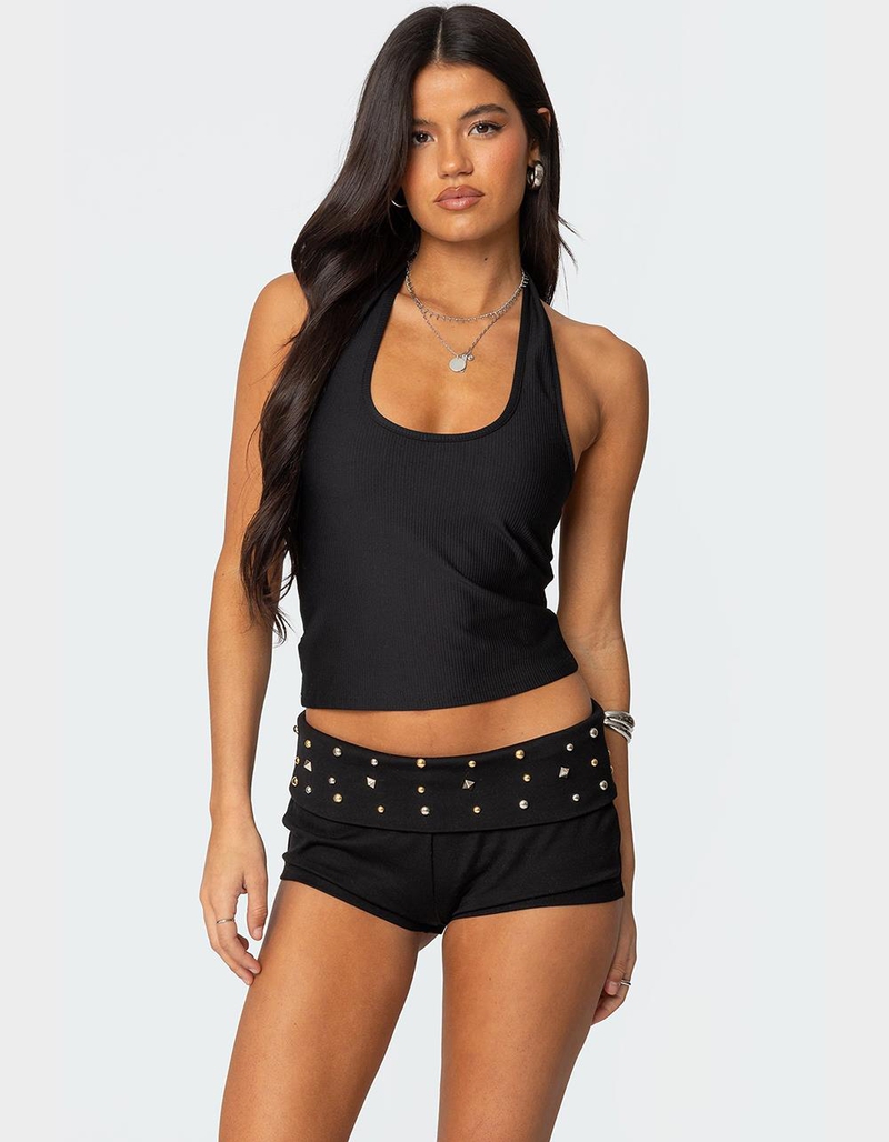 EDIKTED Kiana Ribbed Halter Top - BLACK - XS | Tillys