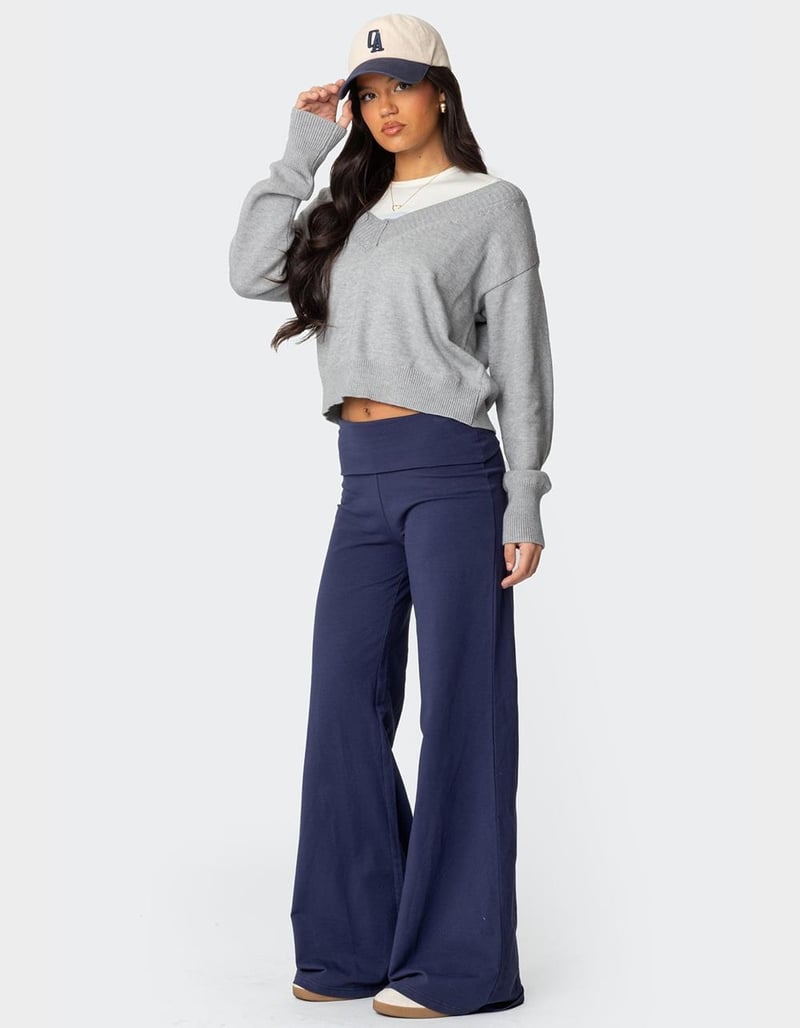 EDIKTED Wide Leg Fold Over Pants - NAVY - XL | Tillys
