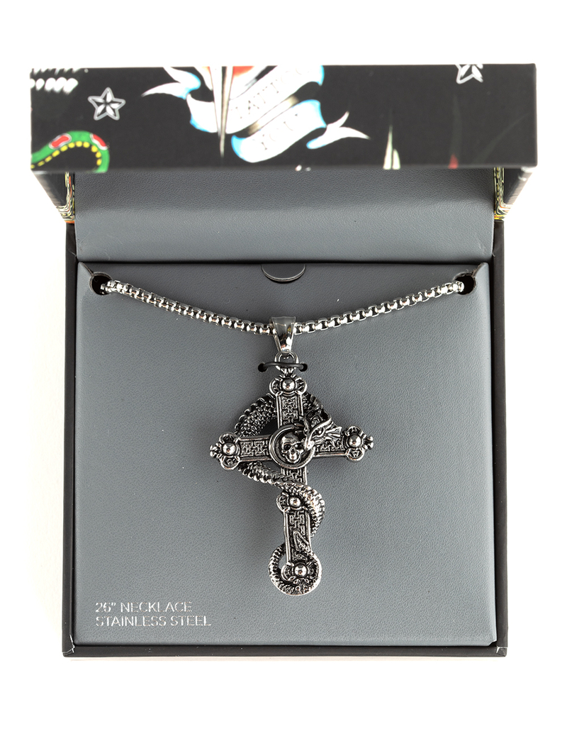 ED HARDY Skull And Serpent Cross Necklace - SILVER | Tillys