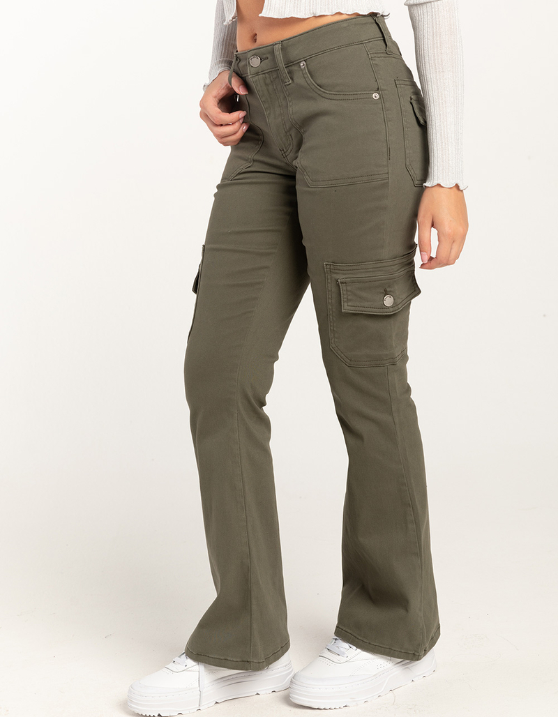 RSQ Womens Low Rise Cargo Flare Pants - OLIVE - 30 | Tillys