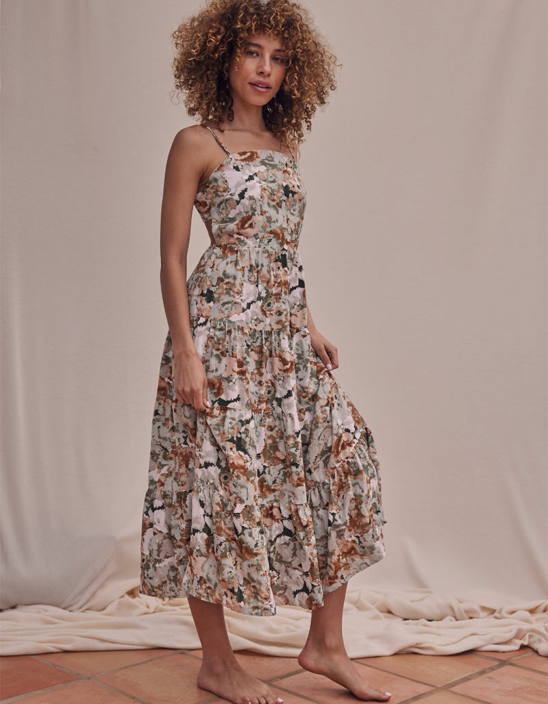 WEST OF MELROSE Open Back Womens Tiered Maxi Dress - GREEN COMBO | Tillys