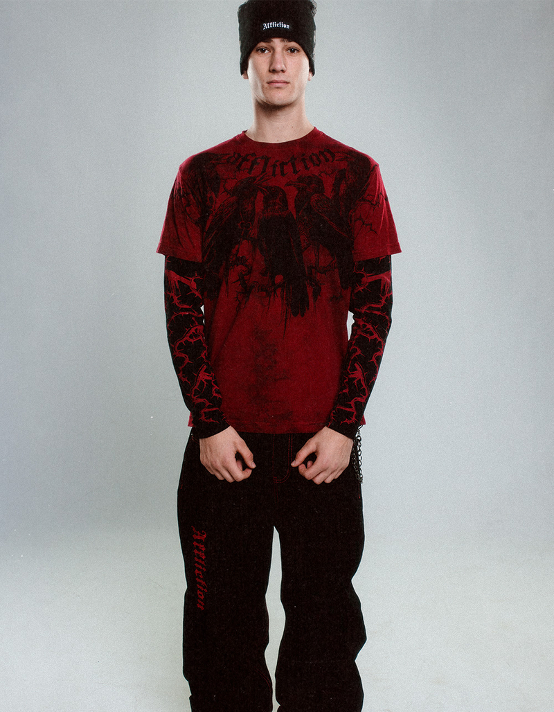 AFFLICTION Crows Mens 2fer Long Sleeve Tee - BURGUNDY | Tillys