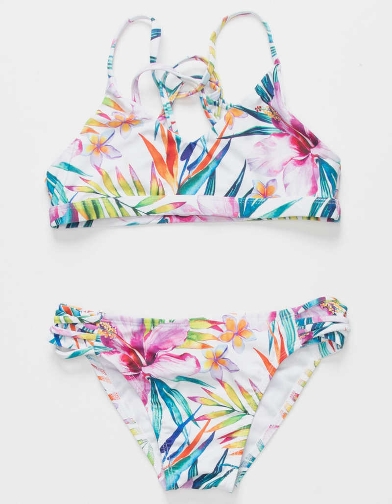 CORAL & REEF Emerson Girls Strappy Bikini Set - WHITE COMBO - 7 | Tillys