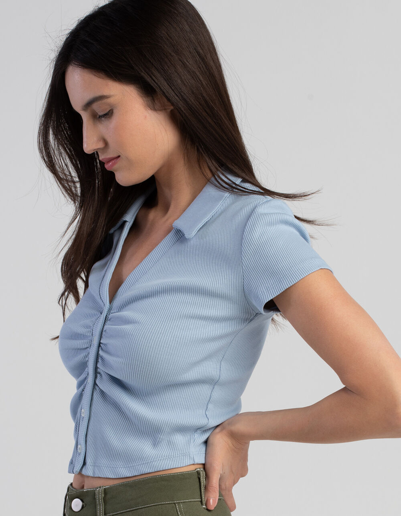 RSQ Womens Button Cinch Front Top - LIGHT BLUE | Tillys