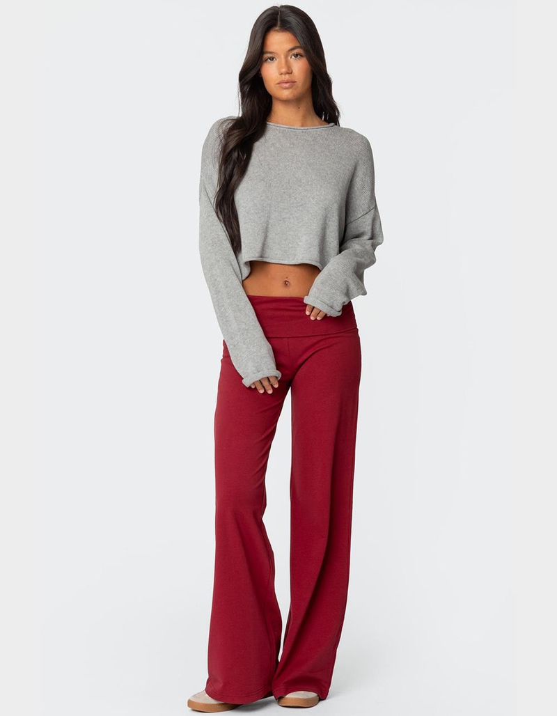 EDIKTED Wide Leg Fold Over Pants - DK RED | Tillys