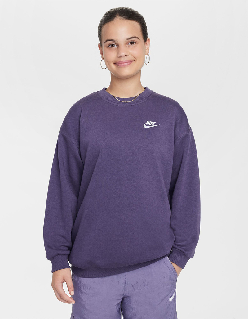 NIKE Sportswear Club Fleece Girls Oversized Crewneck Sweatshirt - PLUM ...