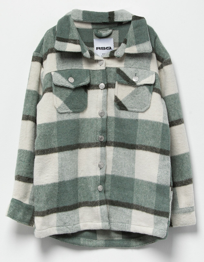 RSQ Girls Plaid Oversized Shacket - GREEN COMBO | Tillys