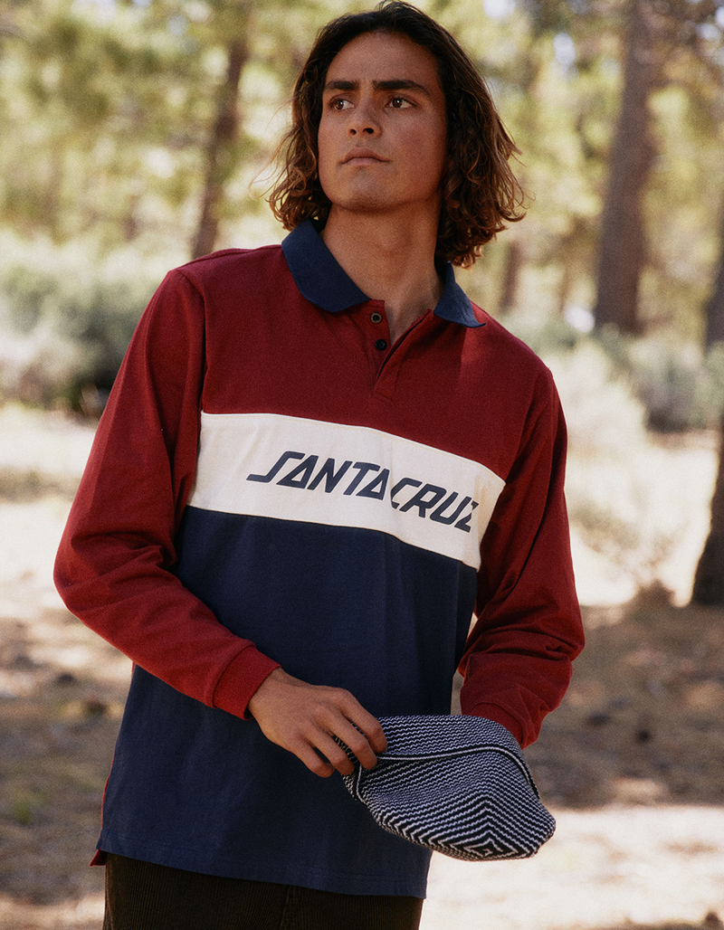 SANTA CRUZ Stripe Contrast Panel Mens Polo Shirt - MAROON - M | Tillys