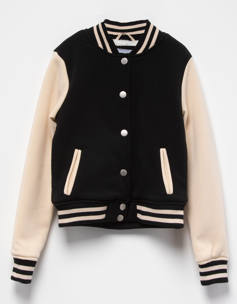 RSQ Girls Fleece Varsity Jacket - BLK/KHAKI | Tillys