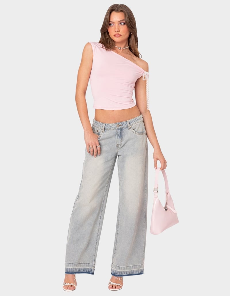 EDIKTED Lace Bow Asymmetric Top - PINK | Tillys