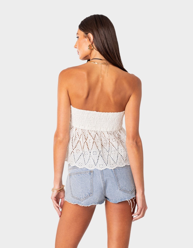 EDIKTED Lacey Cotton Scrunch Tube Top - WHITE - L | Tillys
