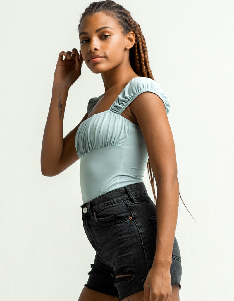 SKY AND SPARROW Ruched Light Blue Bodysuit - LIGHT BLUE - M | Tillys