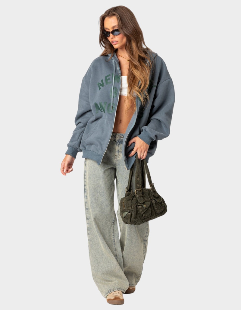 EDIKTED New York Angels Oversized Zip-Up Hoodie - BLUE | Tillys