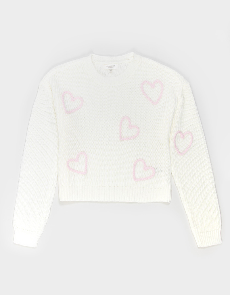 NO COMMENT Heart Embroidery Girls Sweater - CREAM | Tillys