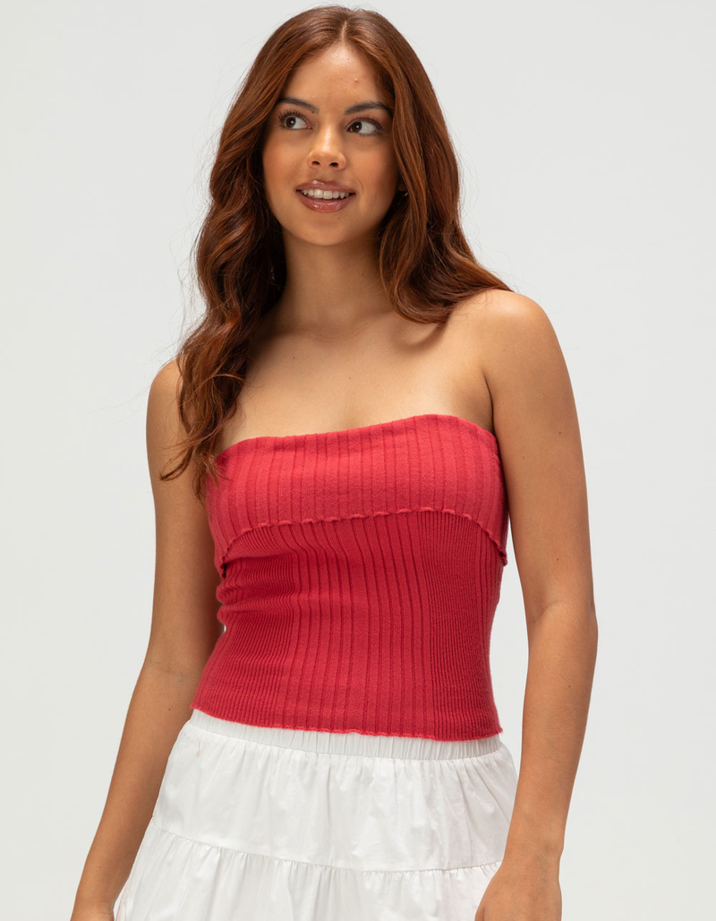 RSQ Womens Fold Over Rib Tube Top - RED - XL | Tillys