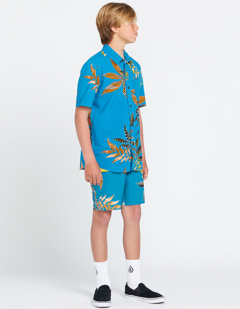 VOLCOM Lido Print Boys Mod-Tech Boardshorts - TEAL BLUE - 24 | Tillys