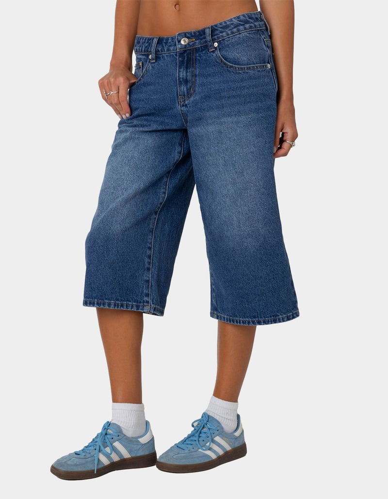 EDIKTED Xtra Long Low Rise Denim Bermuda Shorts - LIGHT BLUE | Tillys