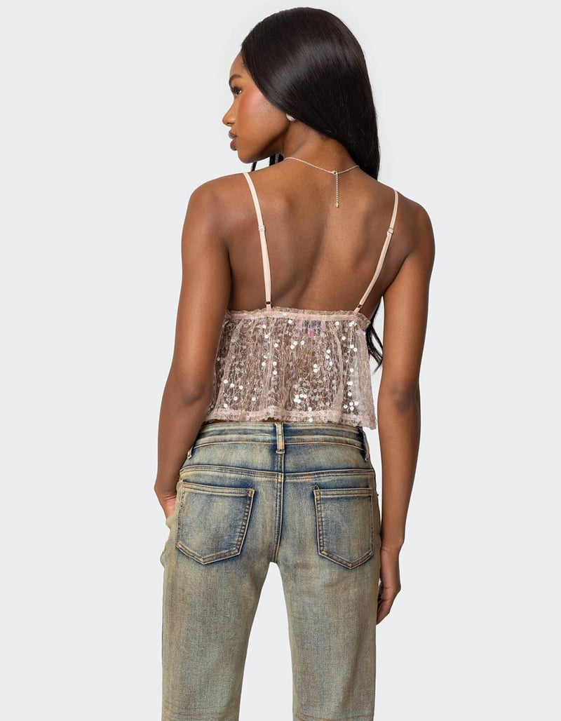EDIKTED Sheer Sequin Babydoll Tank Top - PINK | Tillys