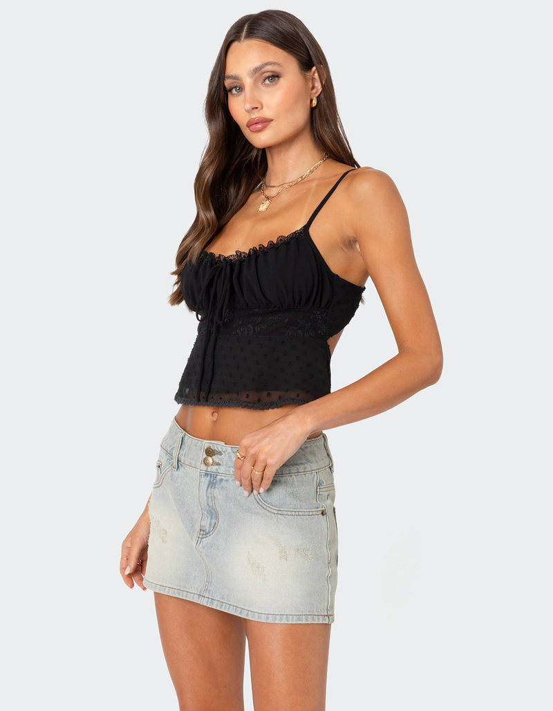 EDIKTED Wendy Tie Back Lacey Top - BLACK | Tillys