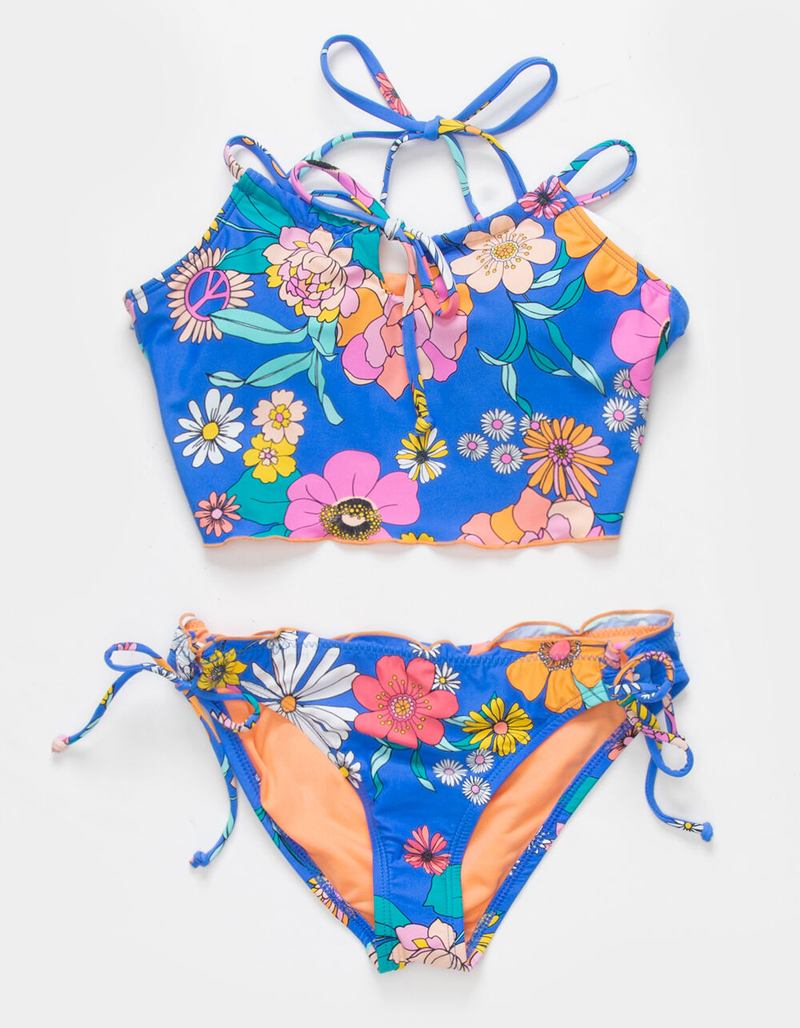 HOBIE Peace Girls Tie Bralette Bikini Set - BLUE COMBO | Tillys