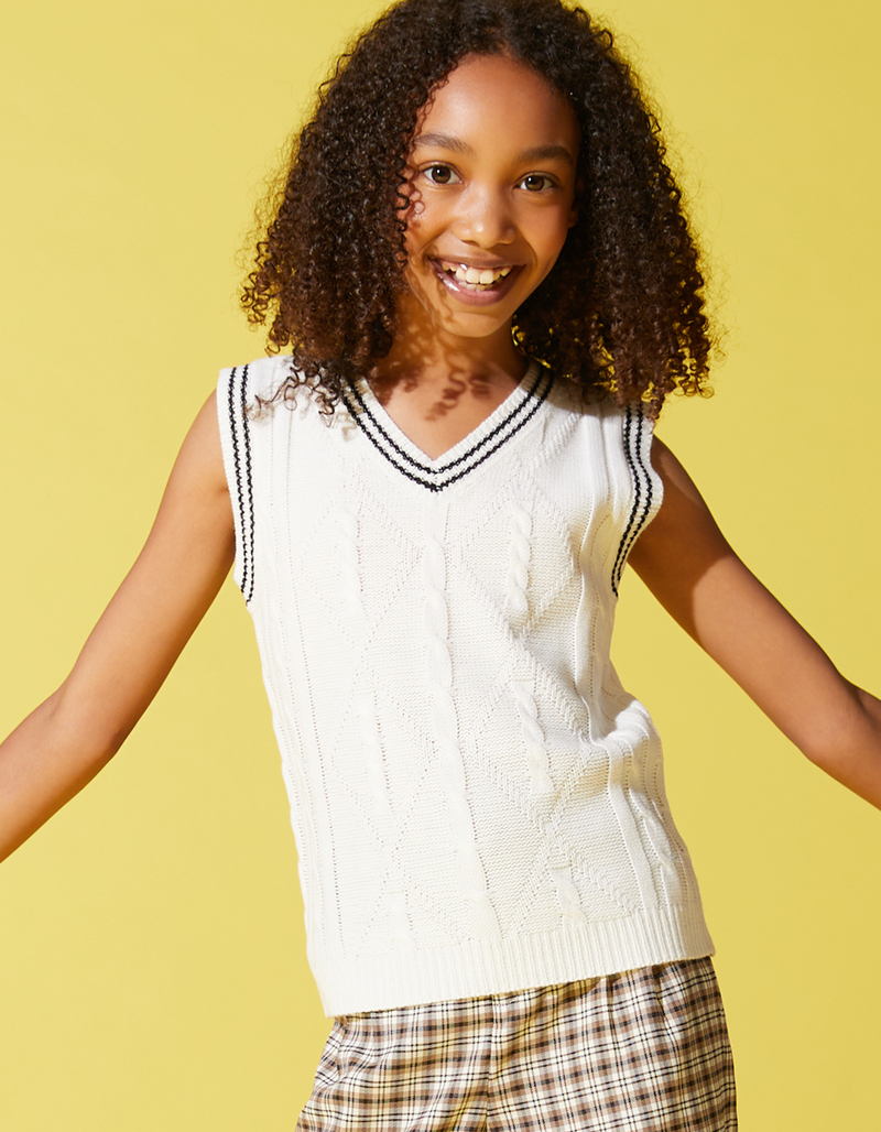 RSQ Girls Oversized Cable Knit Varsity Vest - CREAM | Tillys