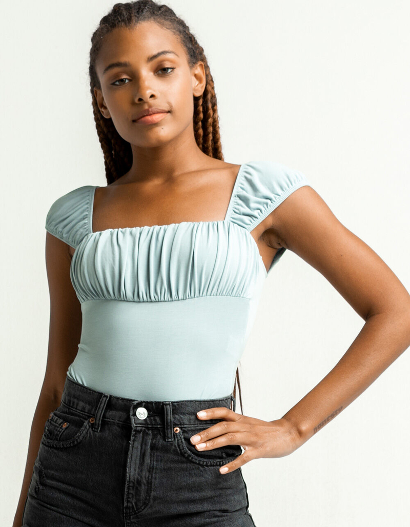 SKY AND SPARROW Ruched Light Blue Bodysuit - LIGHT BLUE - M | Tillys
