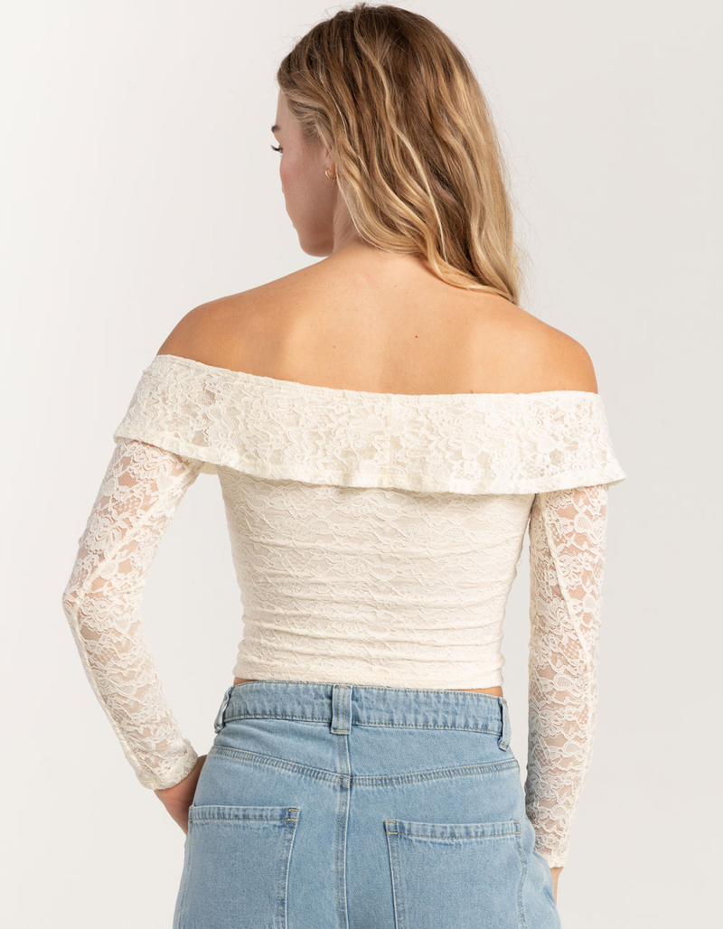 RSQ Lace Off The Shoulder Womens Long Sleeve Top - IVORY | Tillys