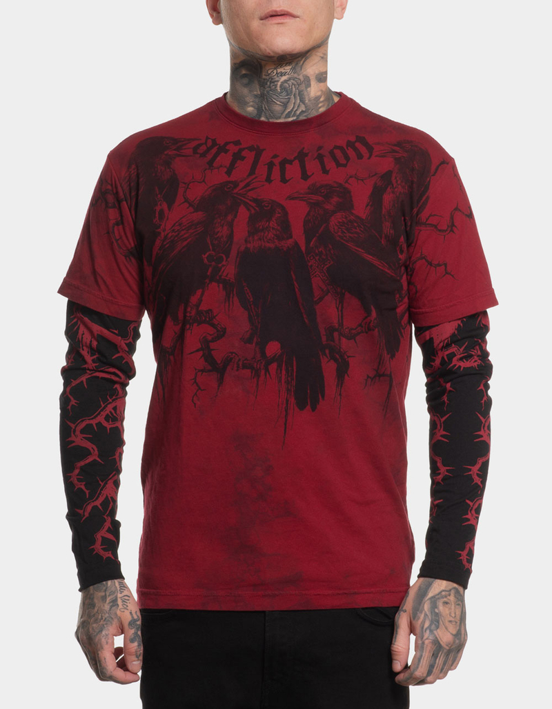 AFFLICTION Crows Mens 2fer Long Sleeve Tee - BURGUNDY | Tillys