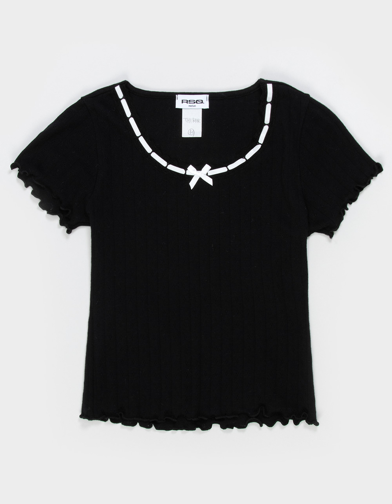 RSQ Girls Pointelle Lace Trim Top - BLACK | Tillys