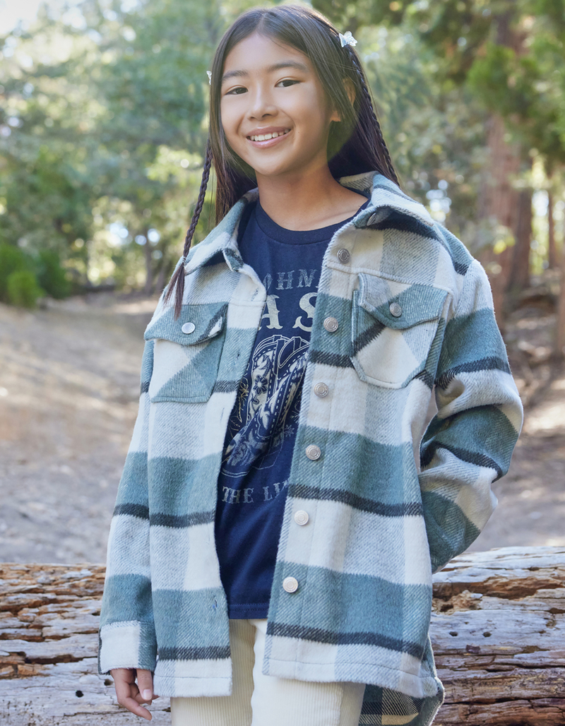 RSQ Girls Plaid Oversized Shacket - GREEN COMBO | Tillys