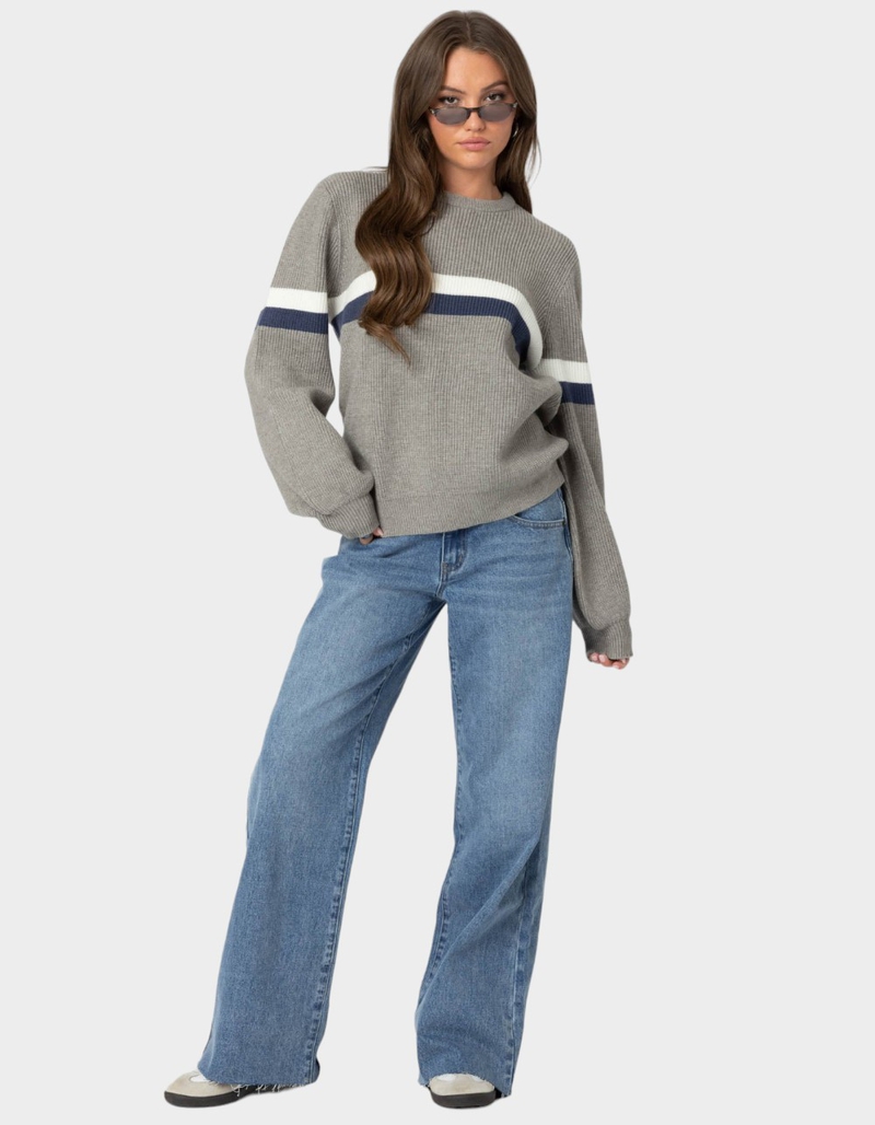EDIKTED Nautical Striped Oversized Sweater - GRAY | Tillys