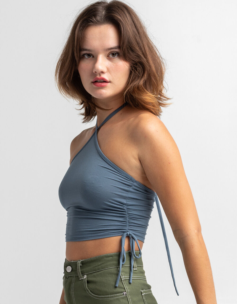 IJOAH Cinch Side Womens Halter Top - BLUE - L | Tillys