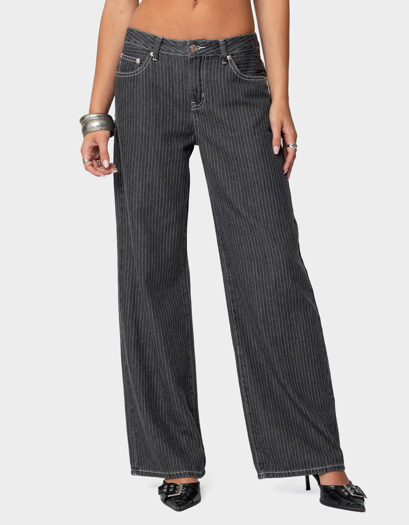 EDIKTED Pinstripe Low Rise Jeans - BLACK - S | Tillys