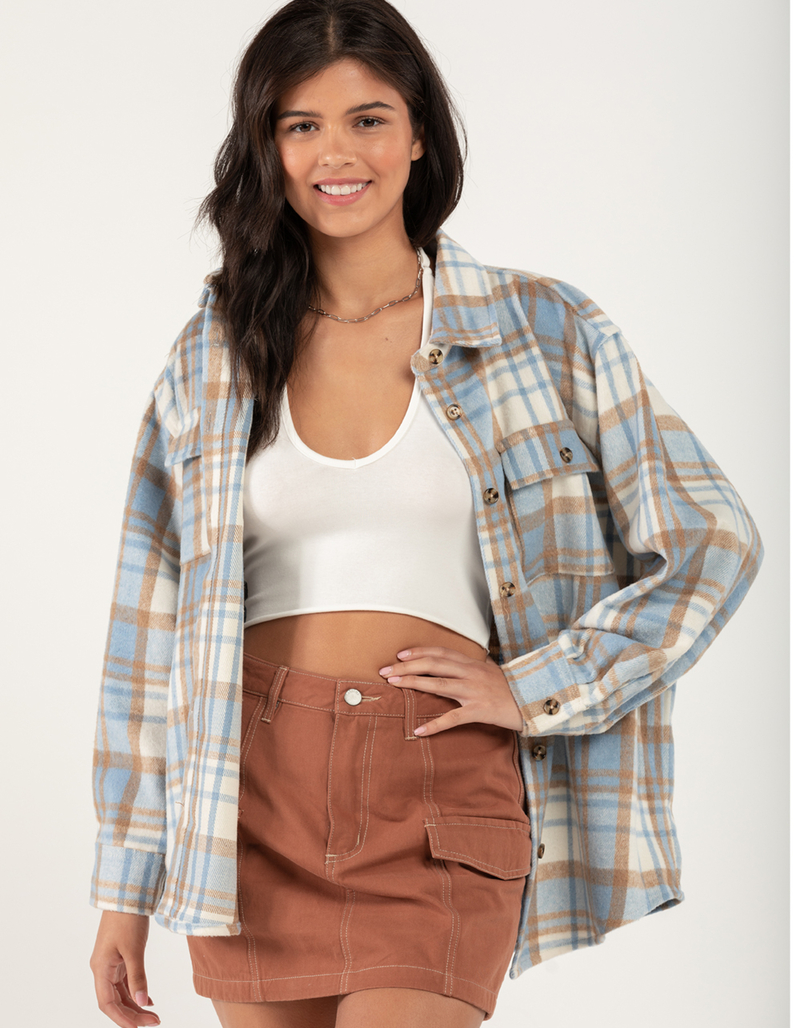 RSQ Womens Large Scale Plaid Shacket - BLUE COMBO | Tillys