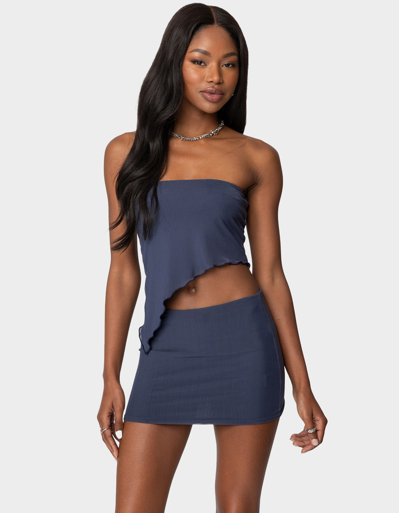EDIKTED Vivi Mesh Asymmetric Tube Top - BLUE | Tillys