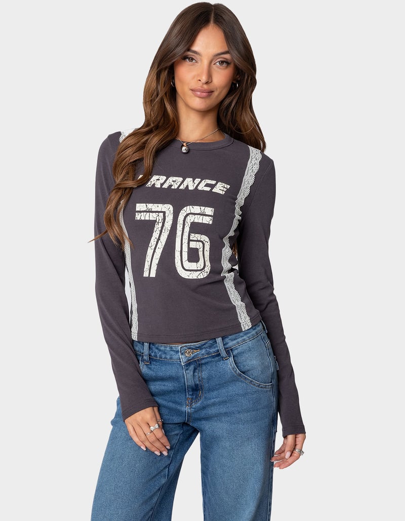 EDIKTED Frenchy Long Sleeve Tee - GRAY | Tillys