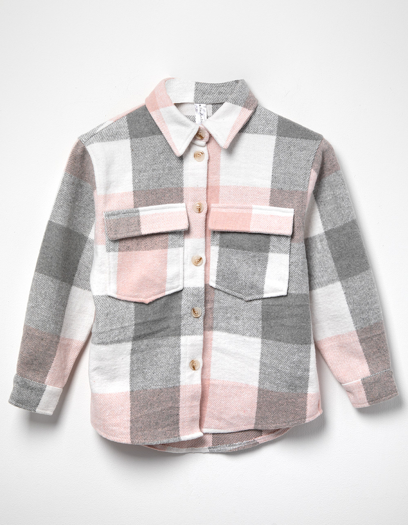 HEART AND ARROW Plaid Girls Shacket - PINK COMBO | Tillys